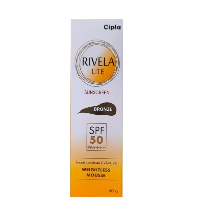 Cipla Rivela Lite Sunscreen- Bronze SPF 50 PA++++ Weightless Mousse 40